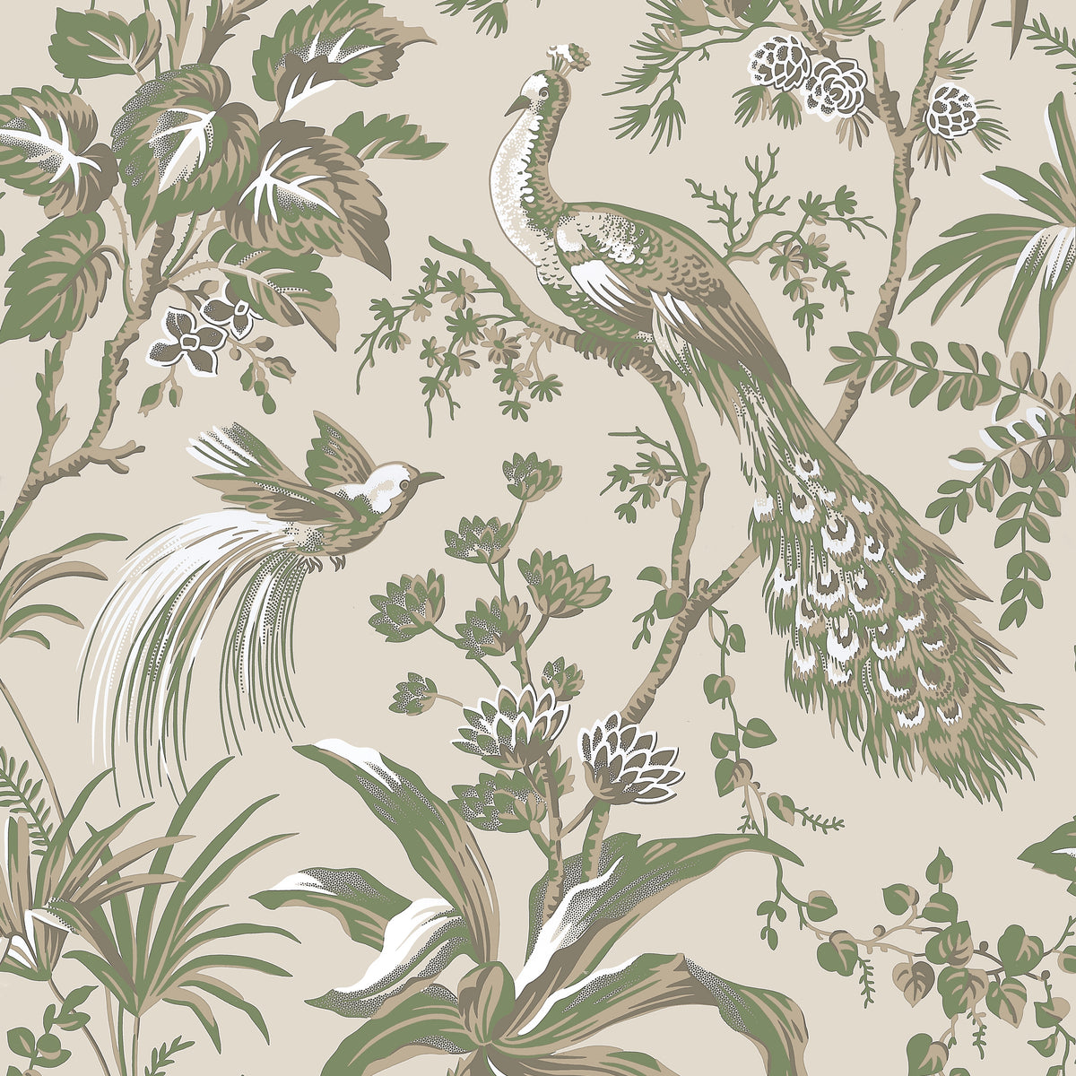 Anna French AT57832 PEACOCK TOILE Green on Natural Wallpaper - Eade's ...